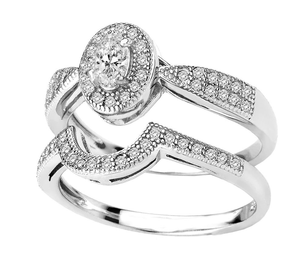 Sterling Silver .925 Platinum plated Engagement Wedding Ring Set Sizes ...