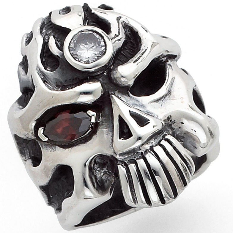 Sterling Silver Red Eye Skull Ring w/Stone sizes 10-15 (TR114)