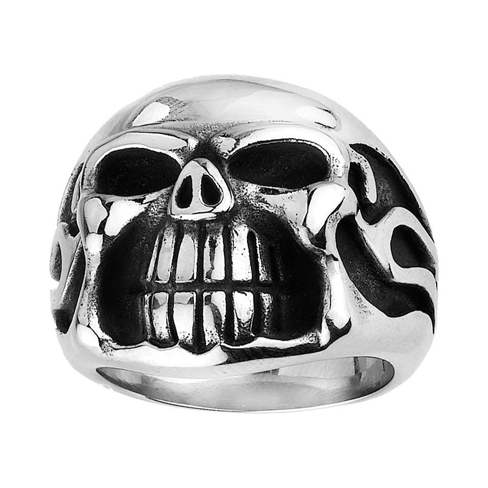 Stainless Steel 316L Men Smiling Skull Ring, Size 11 (SSR143)