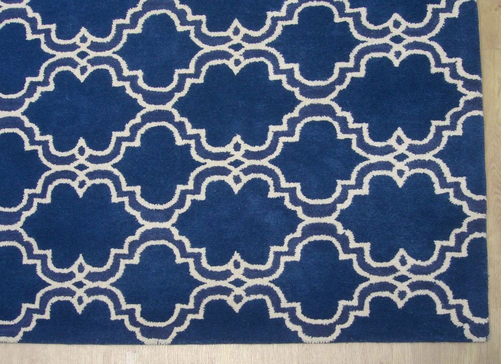 FRENCH ACCENT SCROLL TILE BLUE 6' x 9' HANDMADEPERSIAN STYLE 100% WOOL ...