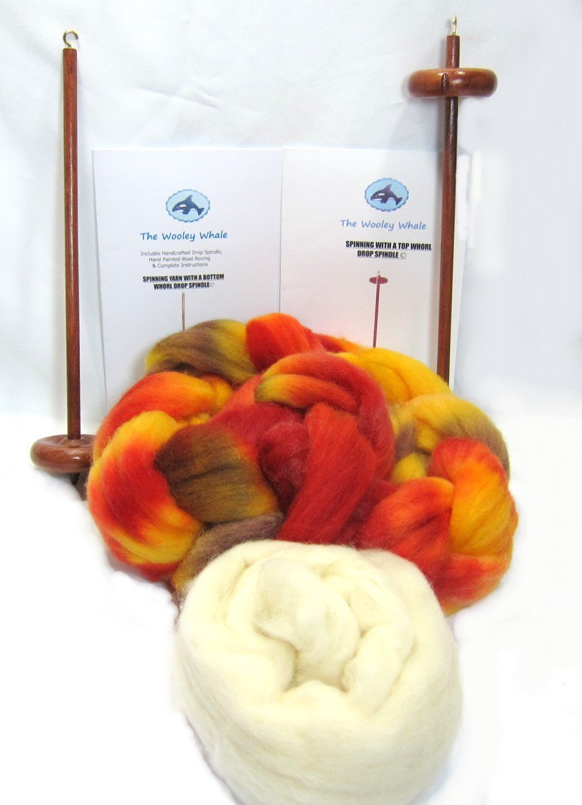 Double Drop Spindles Yarn Spinning Kit Maple Wood Colorway, Autumn Leaves