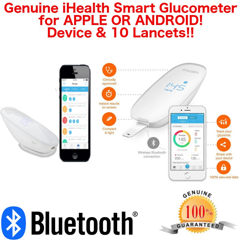 GENUINE iHealth Wireless Glucometer for Apple and Android Diabetes Glucose