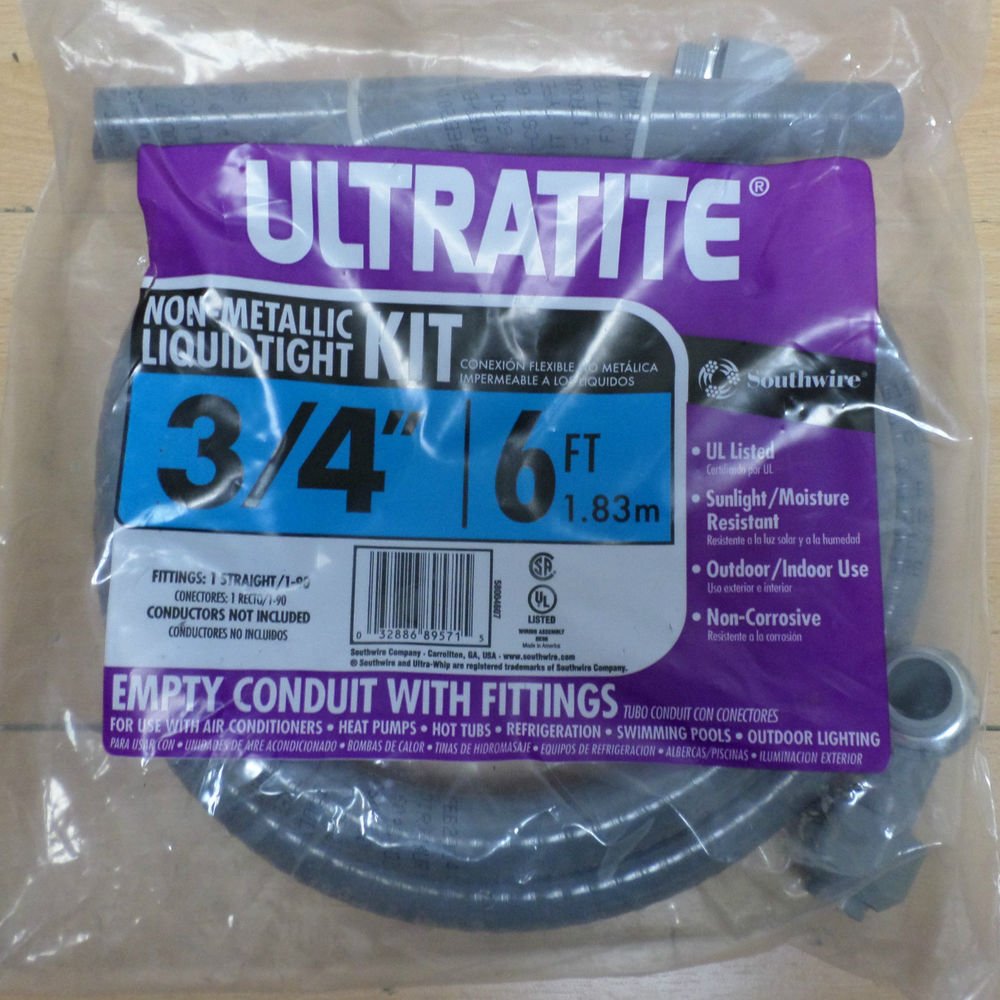 Ultratite 3/4" - 6Ft Non Metallic Liquid Tight Kit Empty Conduit No ...