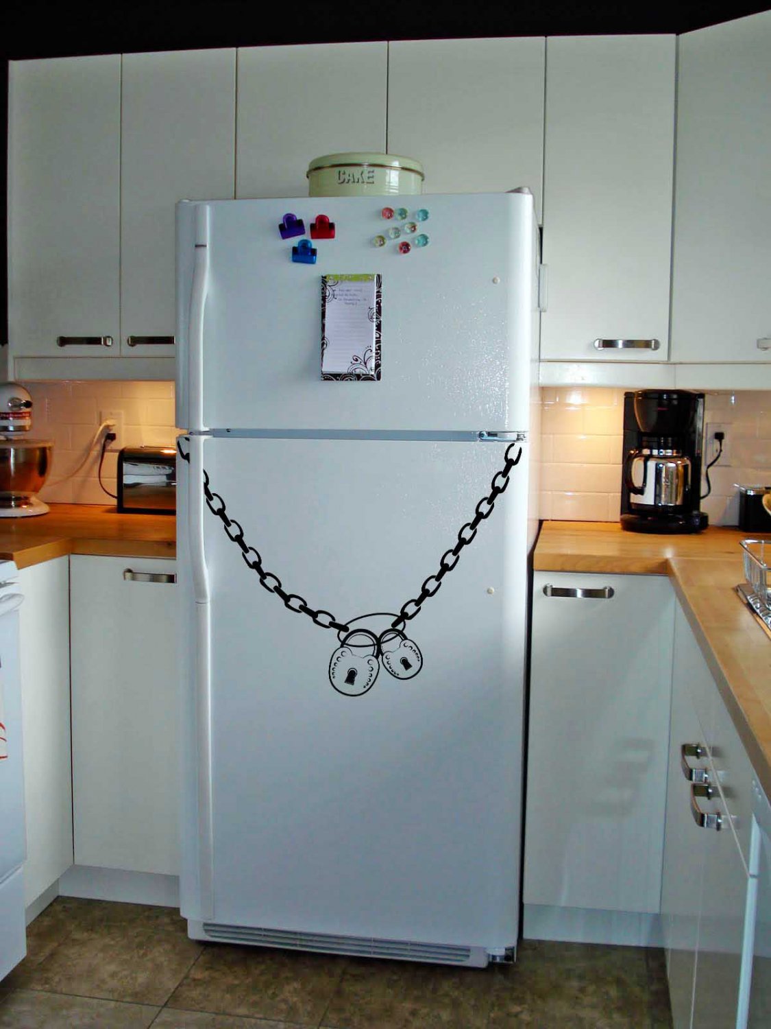 (35''x27'') Vinyl Fridge Decal Lock & Chain Refrigerator Art Decor Home ...