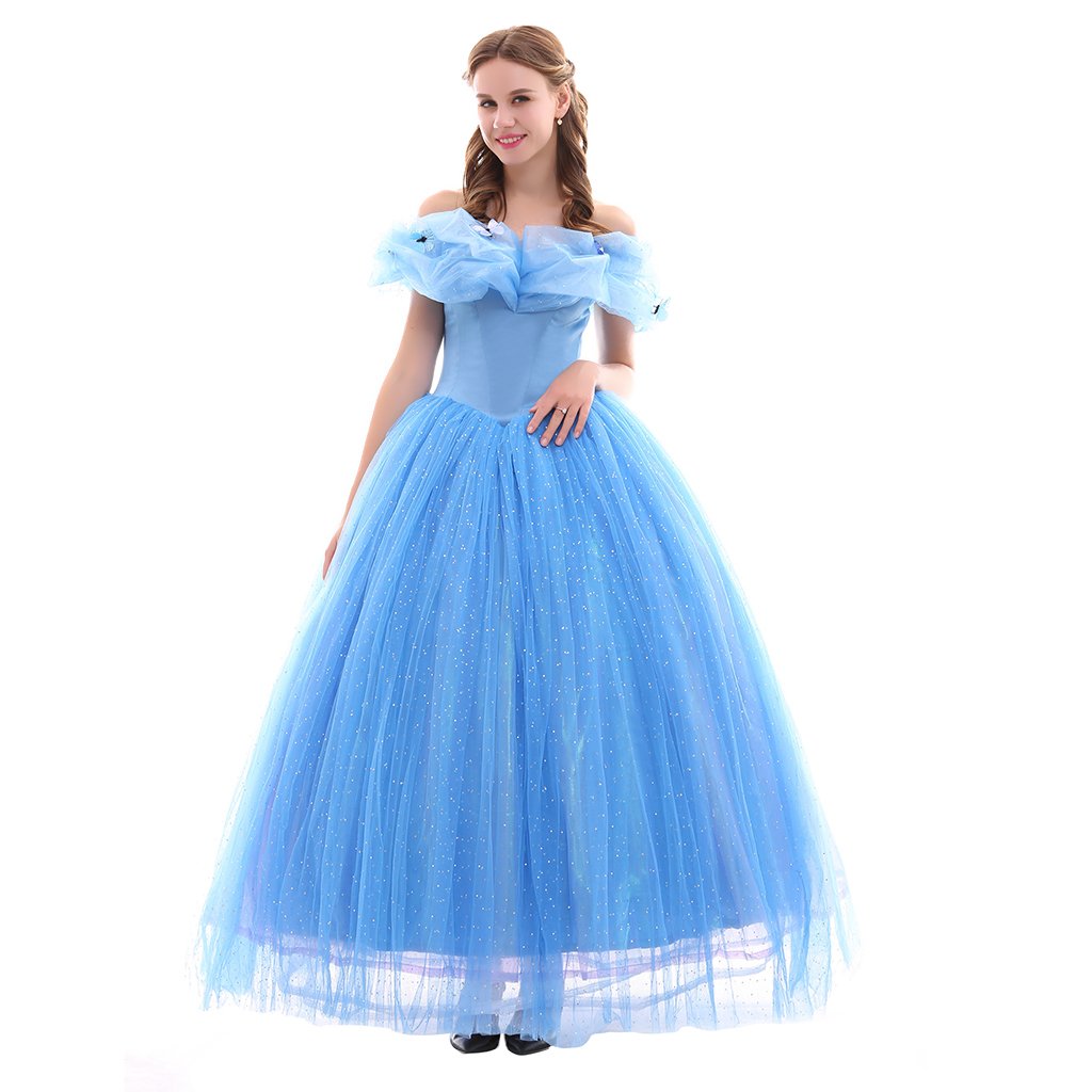 Women's Blue Princess Dress Cinderella Dress Adult Cosplay Party Dress ...