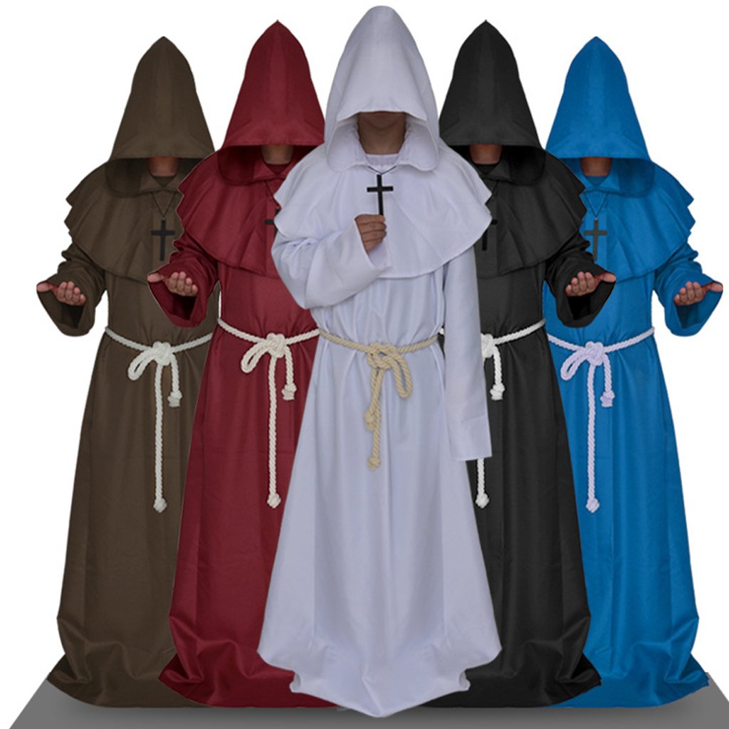 CosplayDiy Men's Cape Star Trek Monk Priest Europe Medieval Hooded Robe Cloak Cape Costume Cosplay