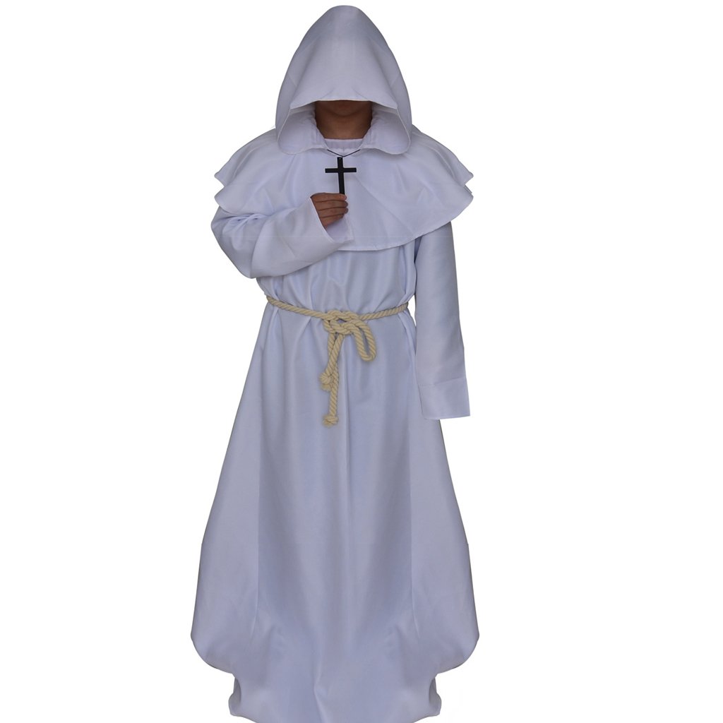 CosplayDiy Men's Cape Star Trek Monk Priest Europe Medieval Hooded Robe Cloak Cape Costume Cosplay