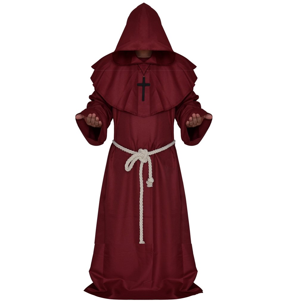 CosplayDiy Men's Cape Star Trek Monk Priest Europe Medieval Hooded Robe Cloak Cape Costume Cosplay