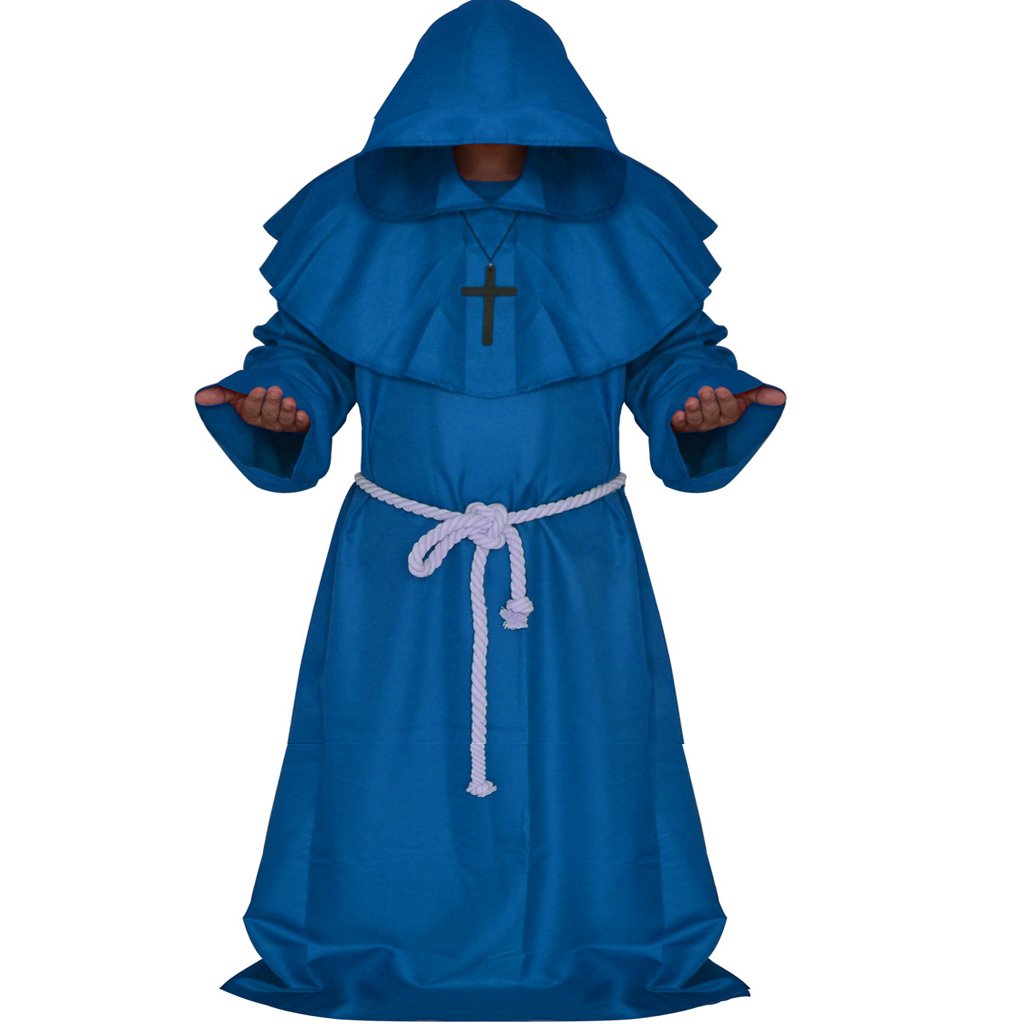 CosplayDiy Men's Cape Star Trek Monk Priest Europe Medieval Hooded Robe Cloak Cape Costume Cosplay