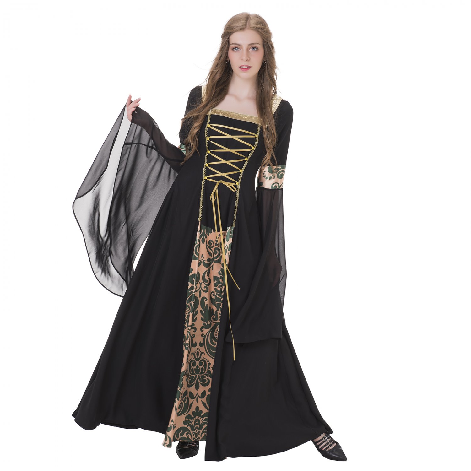 Women's Dress Renaissance Medieval Black Costume Cosplay Dress Gown ...