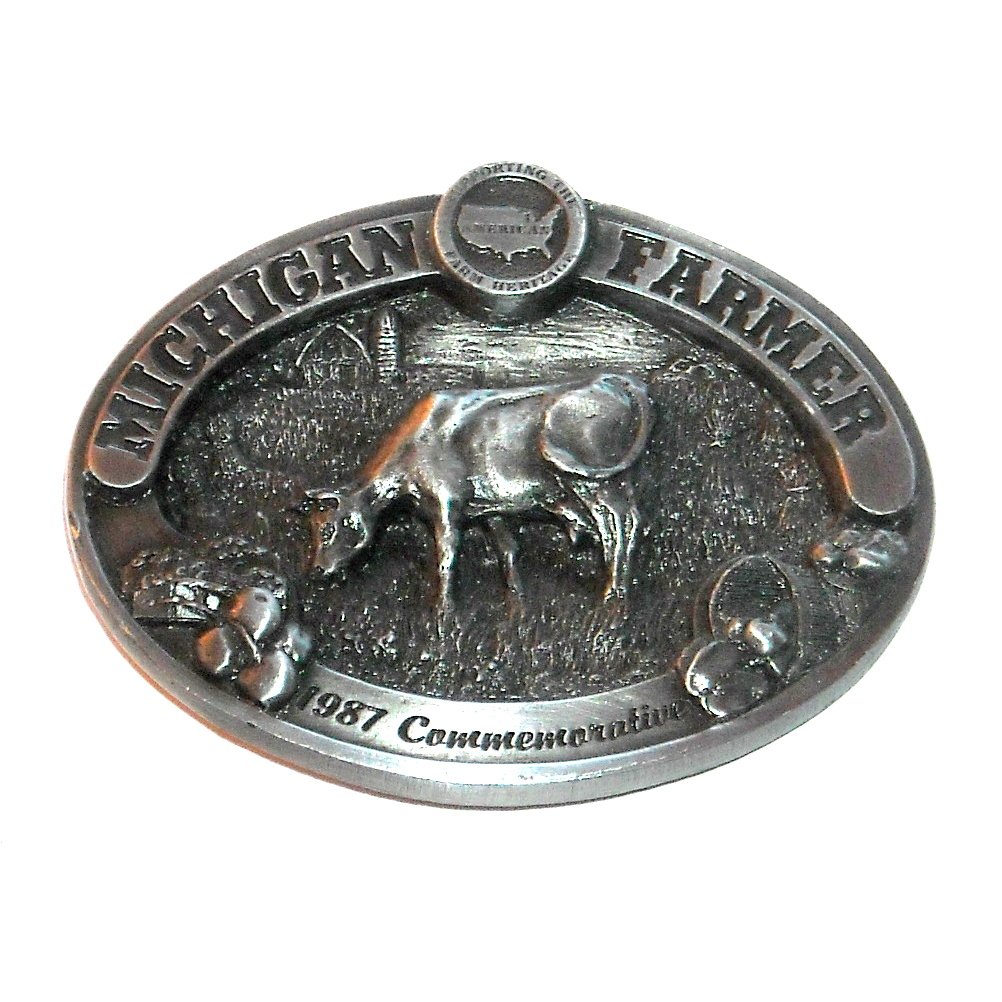 Michigan Farmer Vintage Bryant Solid Pewter 3D Belt Buckle