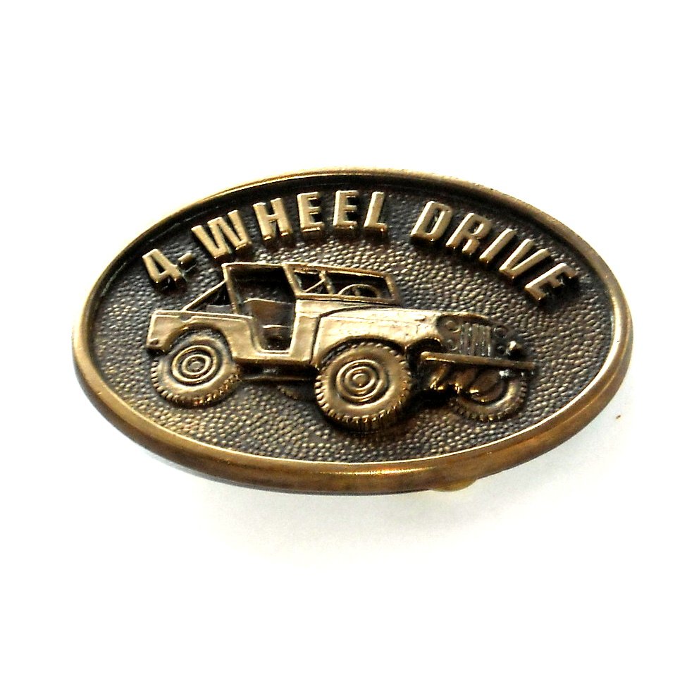 Willys Jeep Four Wheel Drive BTS Brass Vintage Belt Buckle