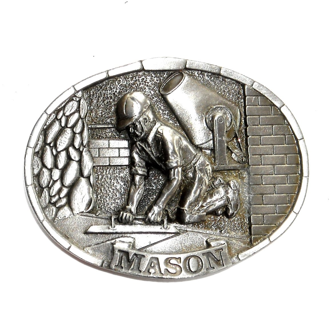 Mason Brick Layer 3D C J Pewter Belt Buckle