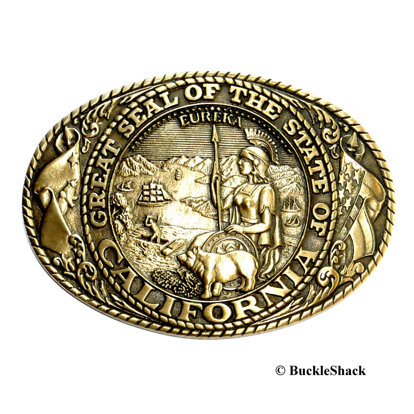 Great Seal California State Tony Lama Brass Belt Buckle