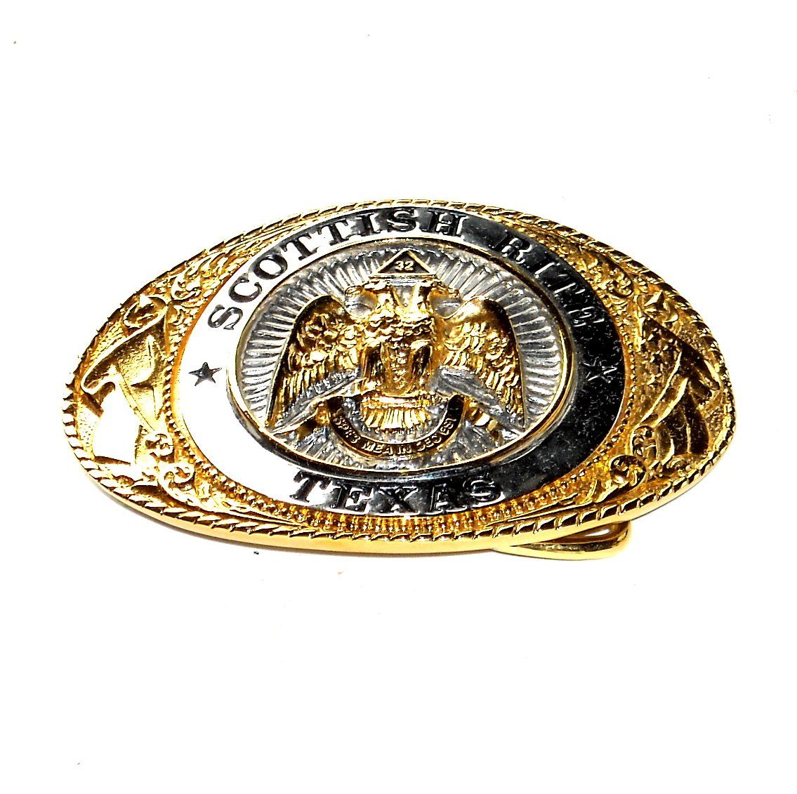 Scottish Rite Texas 24kt Gold Plate Creative Casting Brass Belt Buckle