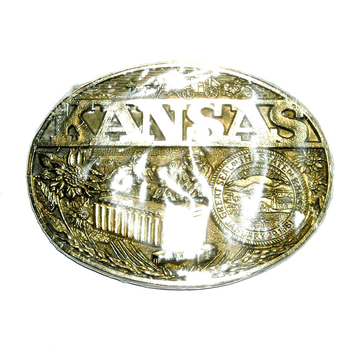 Kansas State Seal Award Design ADM Solid Brass Belt Buckle