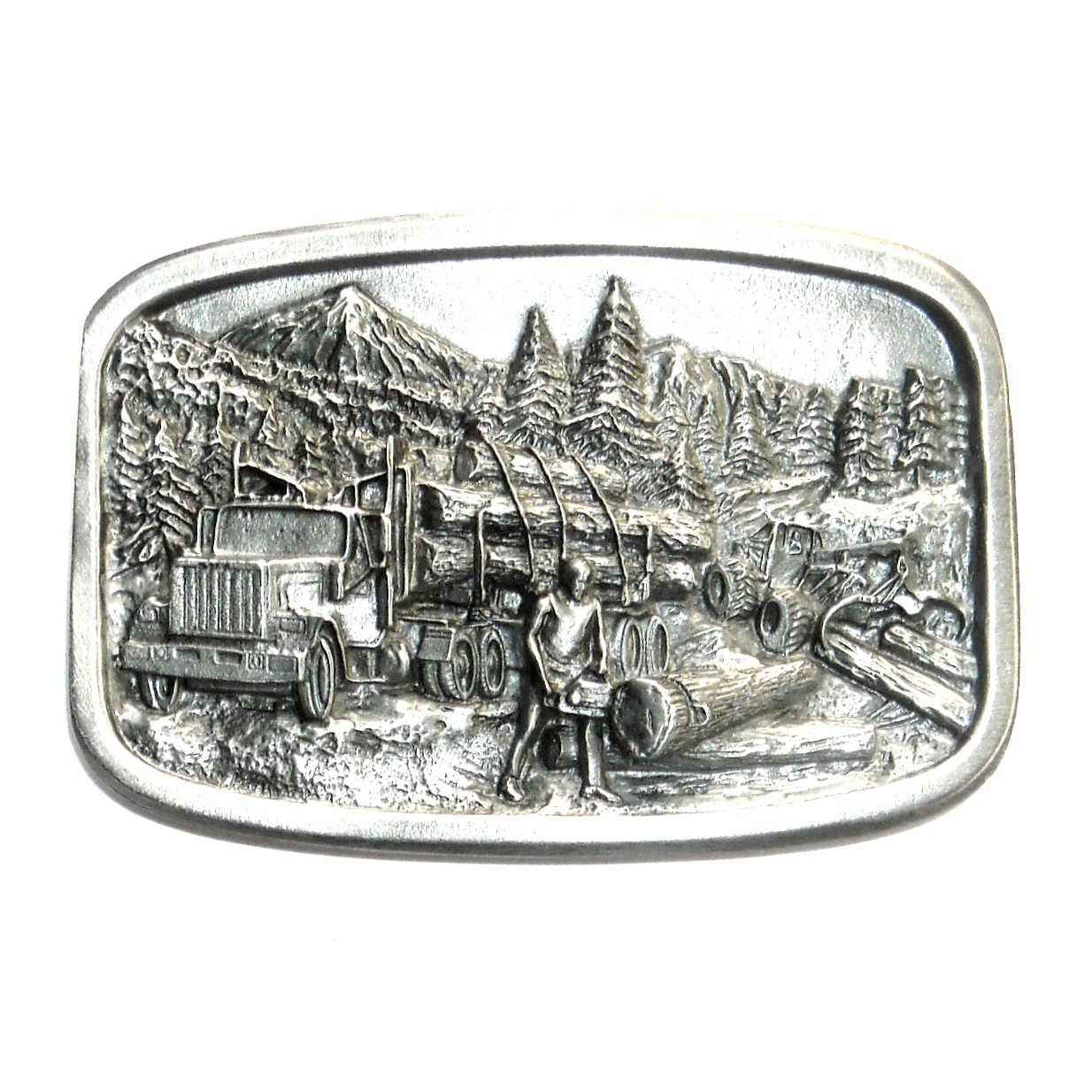 Chainsaw Logging Vintage Bergamot Pewter US Belt Buckle
