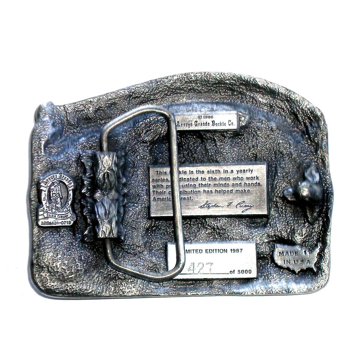 1987 American Construction Worker Vintage US Pewter Belt Buckle