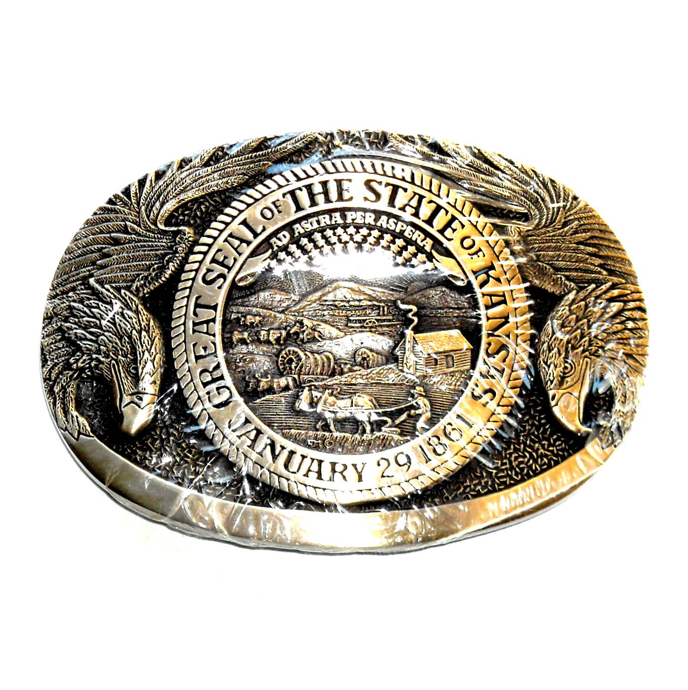 Kansas Double Eagle State Seal ADM Vintage Solid Brass Belt Buckle