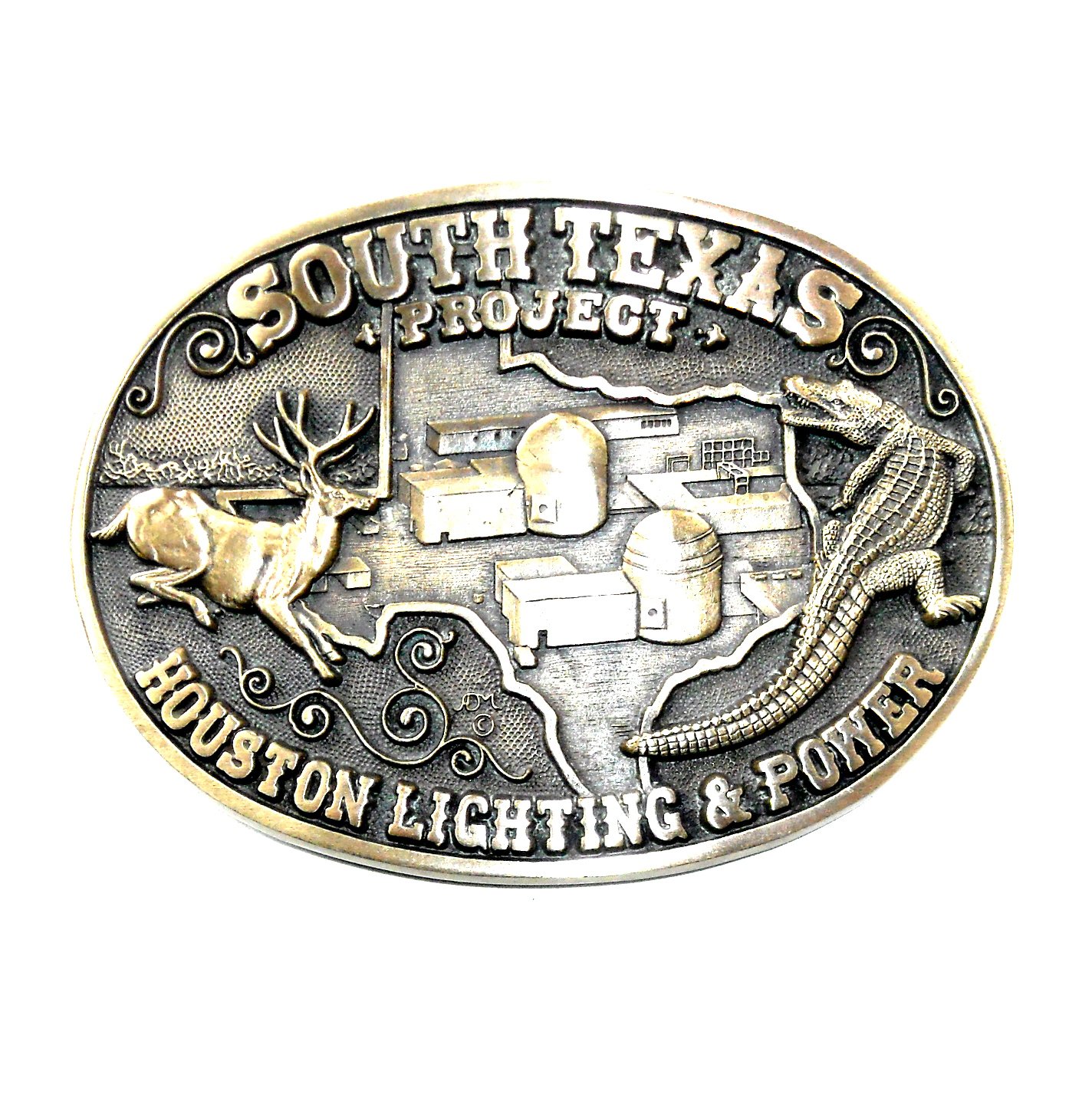 Houston Lighting & Power ADM Award Design Solid Brass Belt Buckle