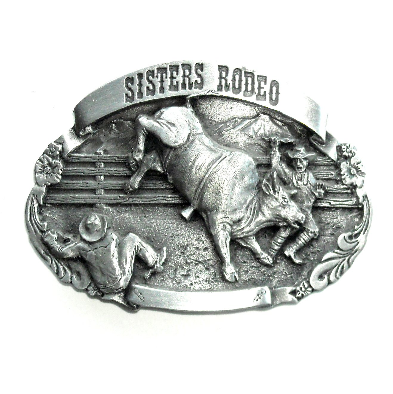 1982 Sisters Rodeo Oregon 3D Siskiyou Bergamot Pewter US Belt Buckle