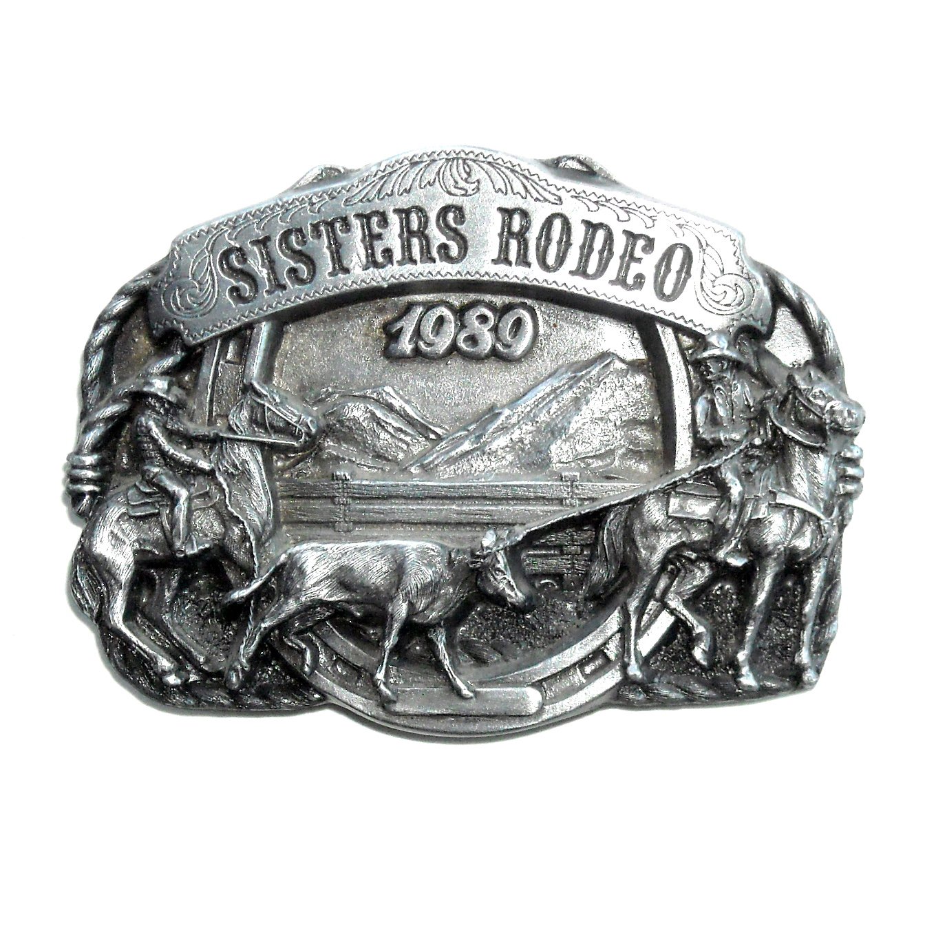 1989 Sisters Rodeo Oregon 3D Siskiyou Bergamot Pewter US Belt Buckle