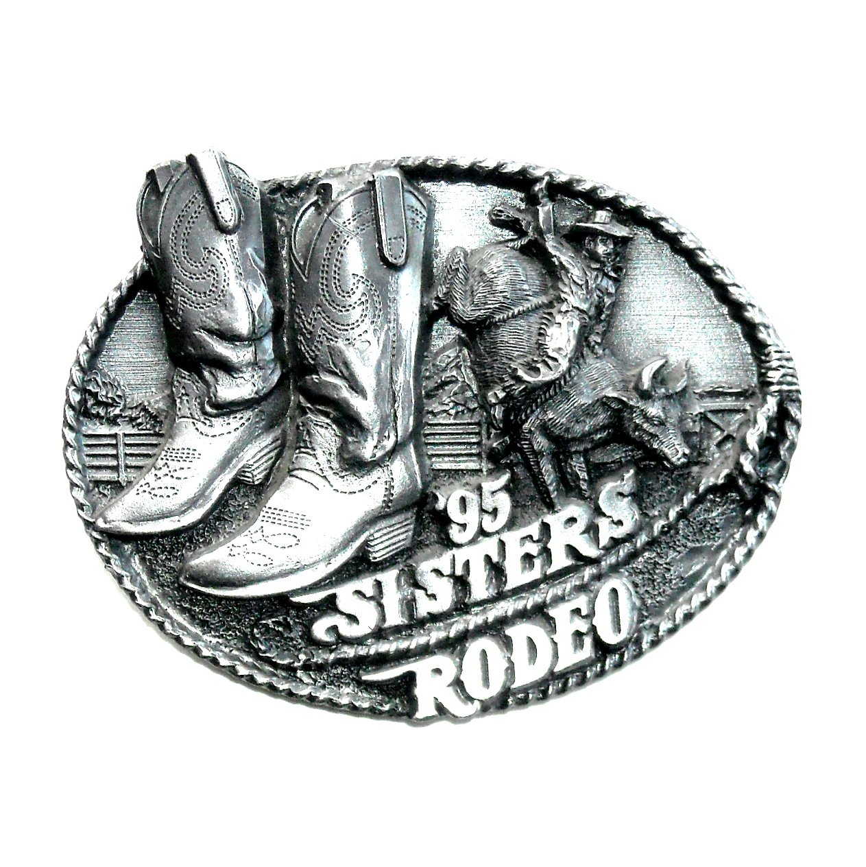 Sisters Oregon Rodeo 1995 3D Siskiyou Bergamot Pewter US Belt Buckle