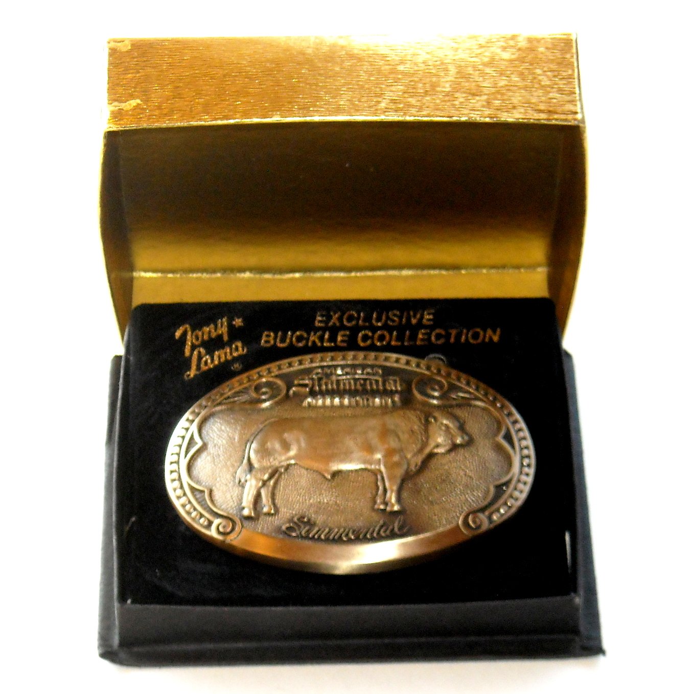 American Simmental Bull First Edition Tony Lama Brass Belt Buckle