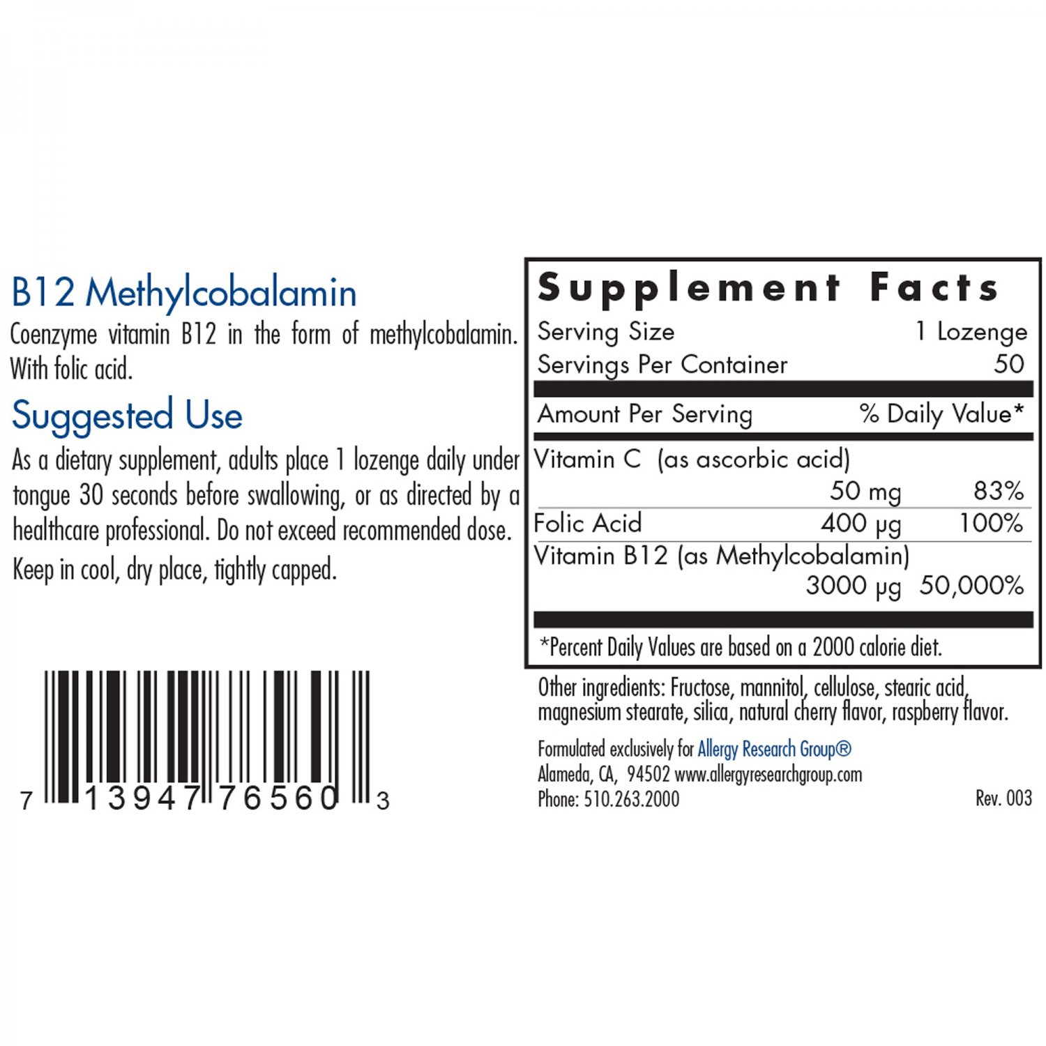 B12 Methylcobalamin 3,000 mcg