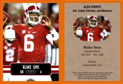Blake Sims 2014 ACEO Sports Football Pre RC Card - Alabama