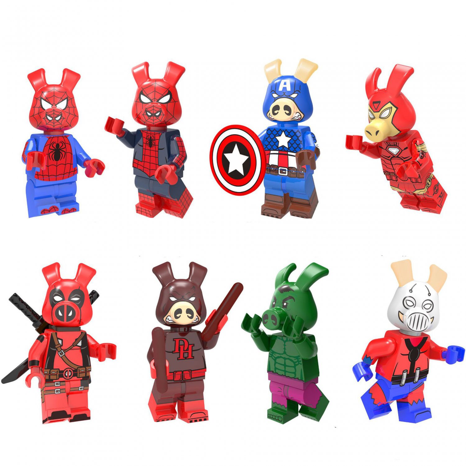 Spider-Ham Ant Ham Iron Ham Deadpool Ham Minifigures Lego Compatible Toy