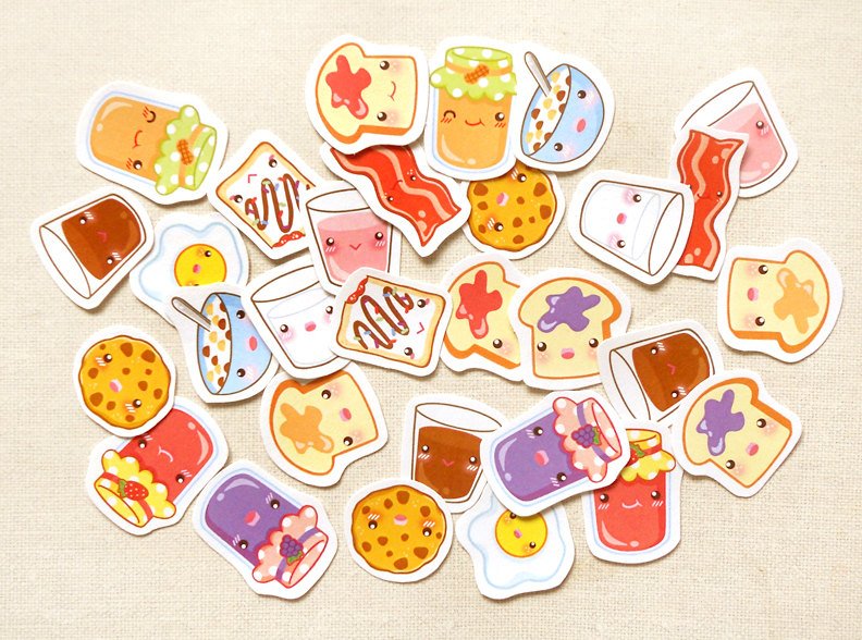 Cute Breakfast Sticker Pack of 30 - Kawaii Food Planner Stickers - Erin ...