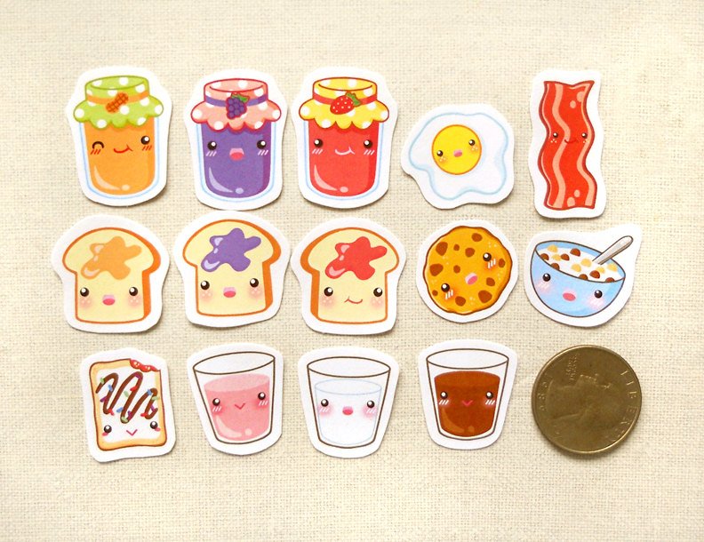 Cute Breakfast Sticker Pack of 30 - Kawaii Food Planner Stickers - Erin ...