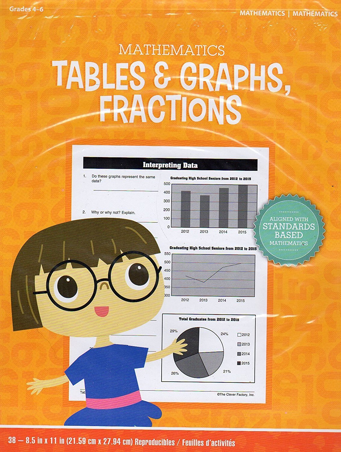 Mathematics Tables & Graphs, Fractions - Worksheets Workbook Grades 4 - 6