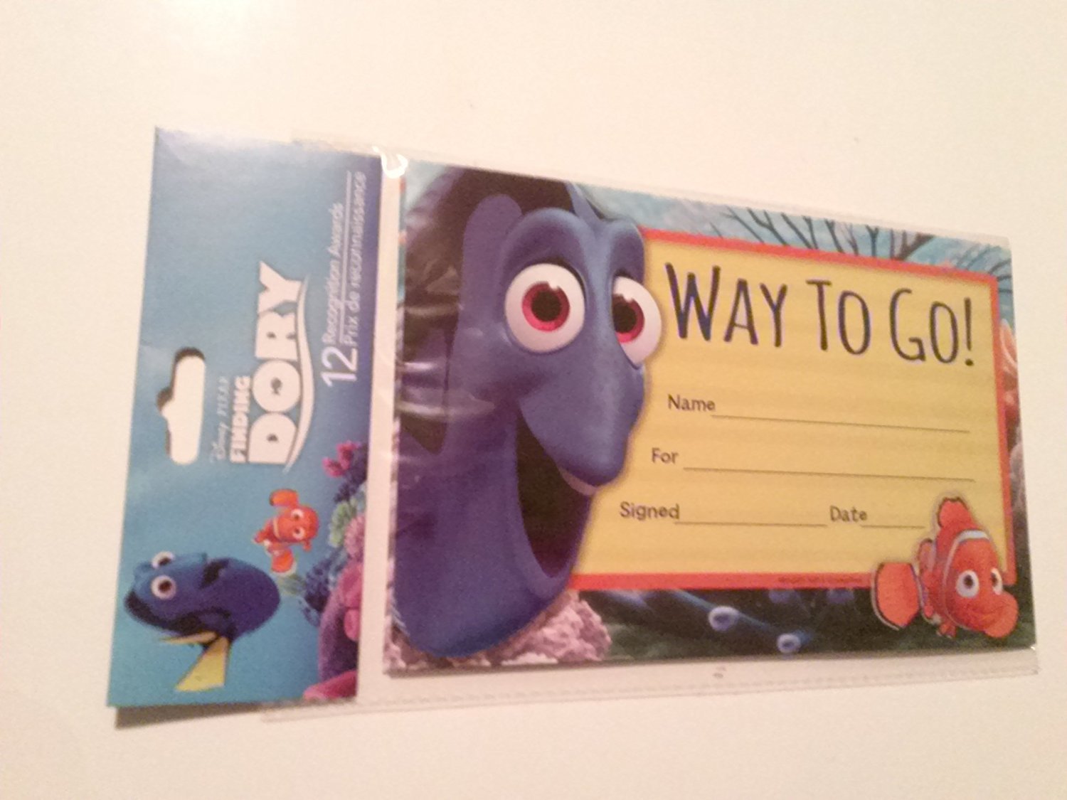 Disney Finding Dory Student WAY TO GO! Recognition Award Cards 8 x 5 Inches