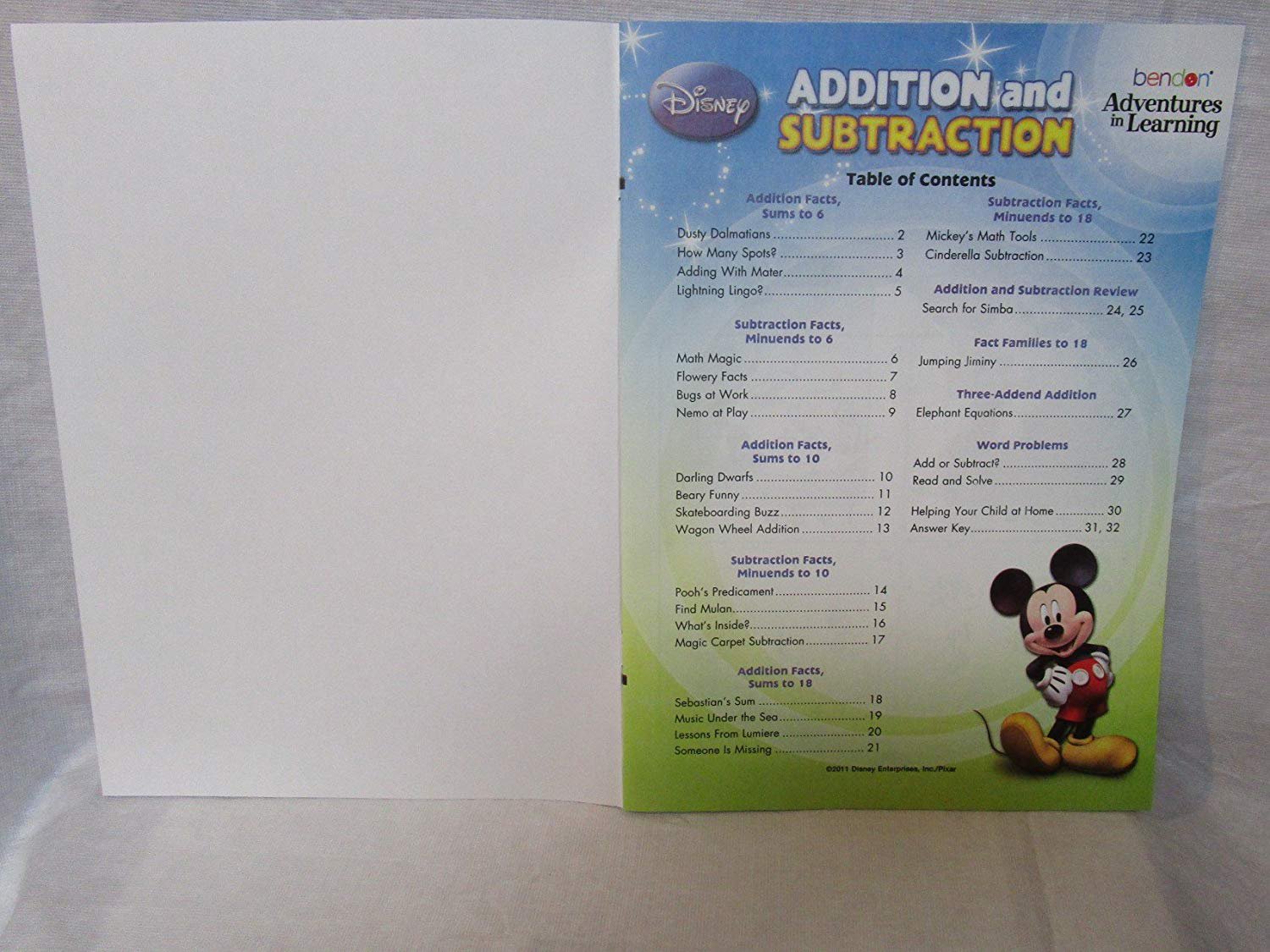 Disney Pixar Addition and Subtraction 32 Page