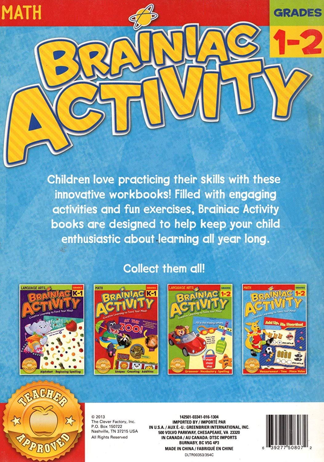 Brainiac Activity Math Grades 1-2 - Learning Activity Workbook - Teacher Approved