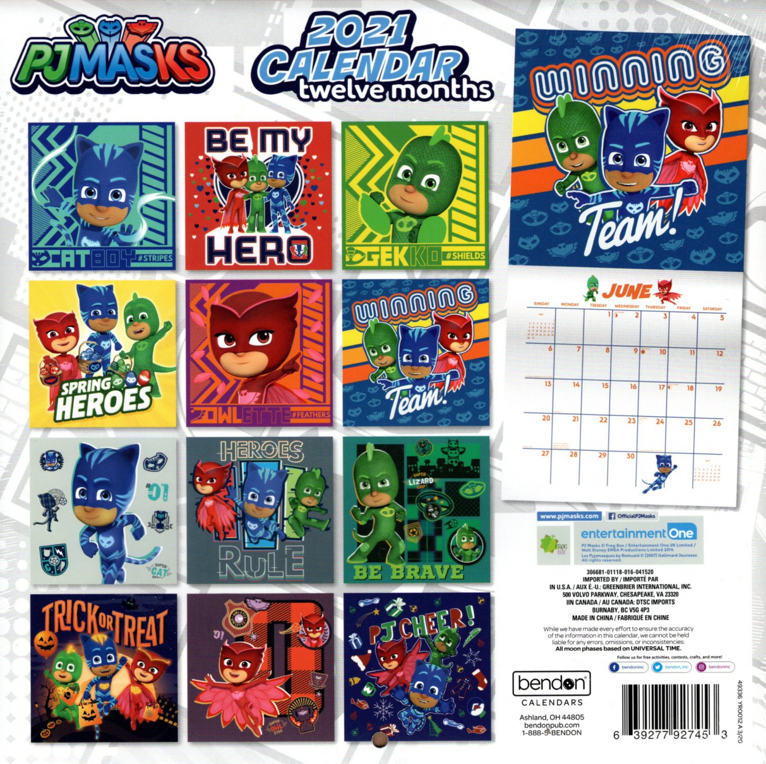 PJ Masks - 12 Month 2021 Wall Calendar - with 100 Reminder Stickers