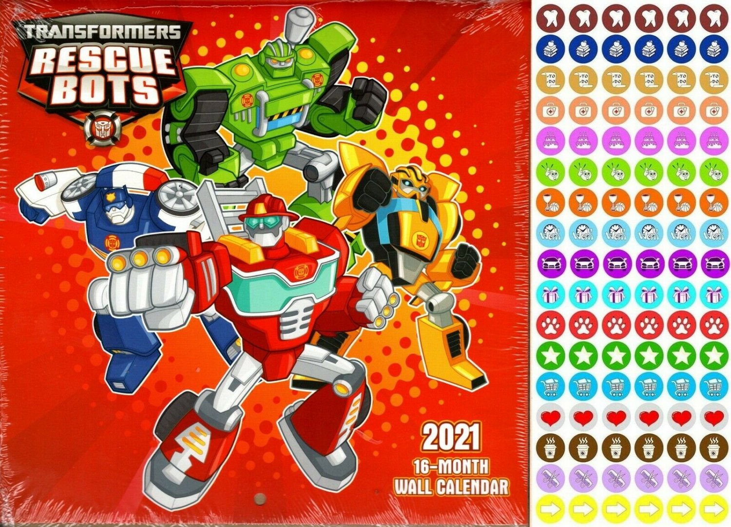 Transformers - 16 Month 2021 Wall Calendar - with 100 Reminder Stickers