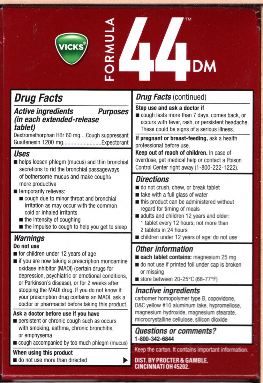 Vicks 44 DM MAXIMUM STRENGTH - MUCUS RELIEF DM-10 Extended Release Tablets