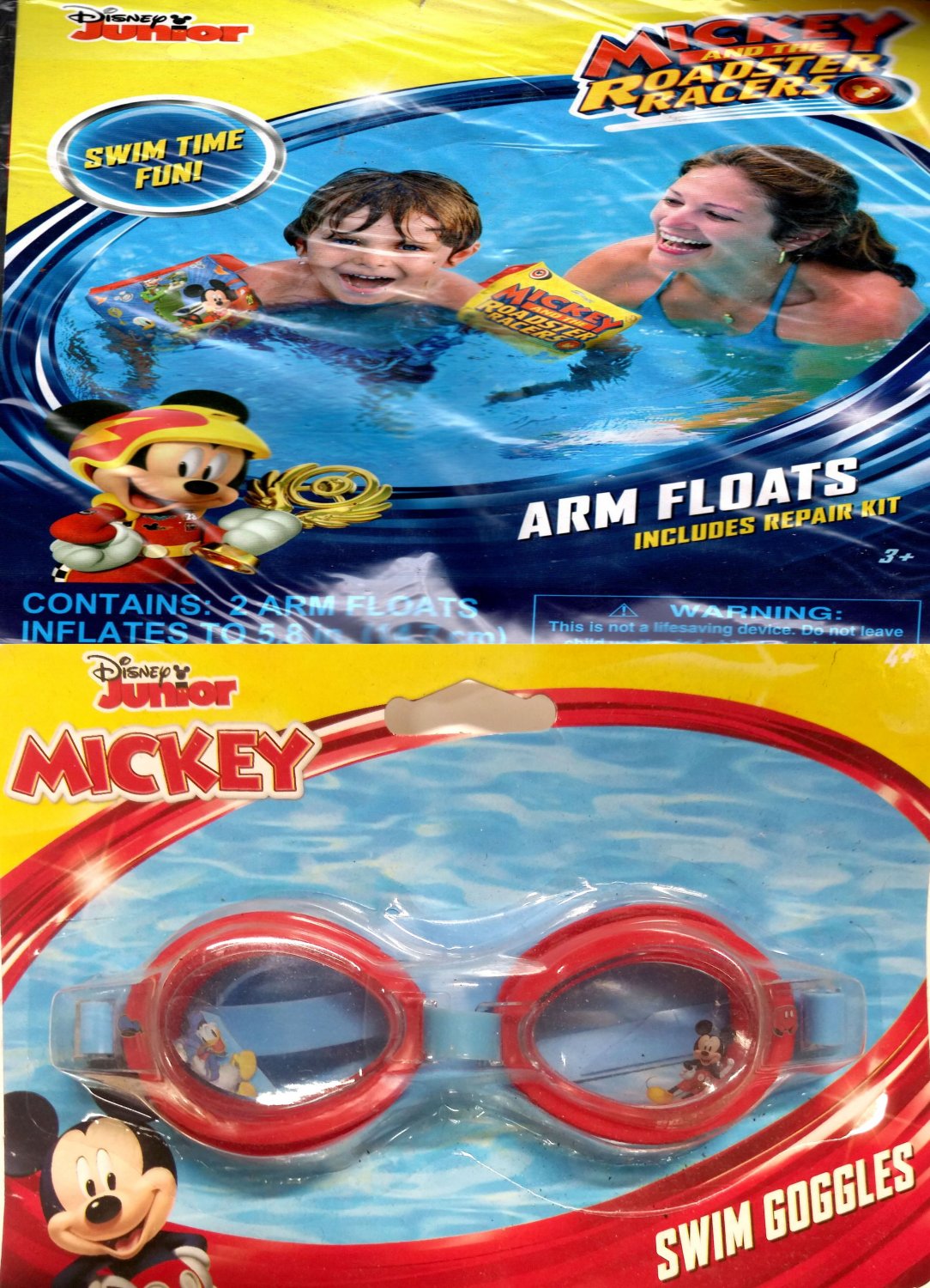 Disney Junior Mickey and the Roadster - 5.8" Arm Floats + Swim Goggles ...