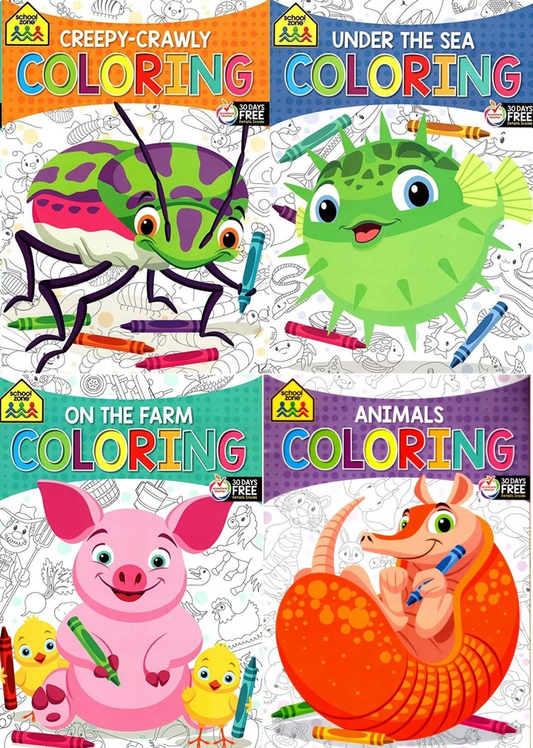 Under the Sea, Creepy-Crawly, On the Farm and Animals - Coloring Book ...