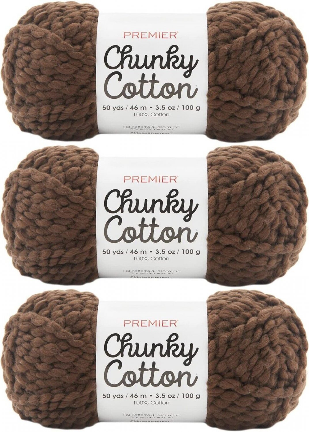 Premier Yarns Chocolate Yarn Chunky Cotton (Set of 3 Pack)