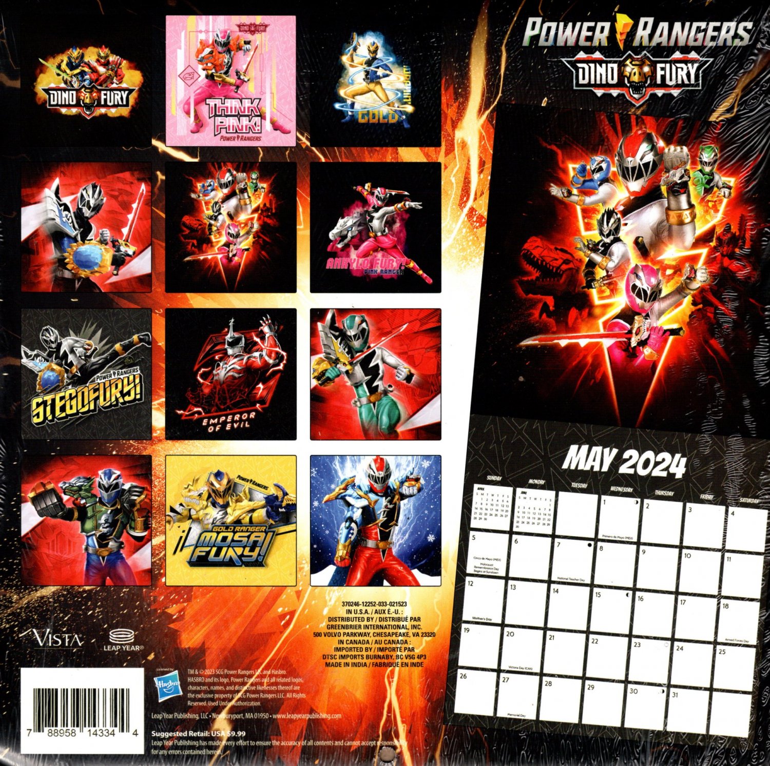 Power Rangers - Dino Fury - 16 Month 2024 Wall Calendar