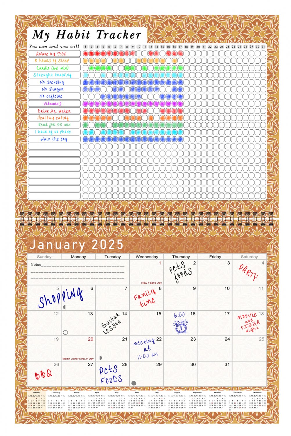2025 Monthly Desktop/Wall Calendar/Planner - Habit Tracker - (Edition #025)