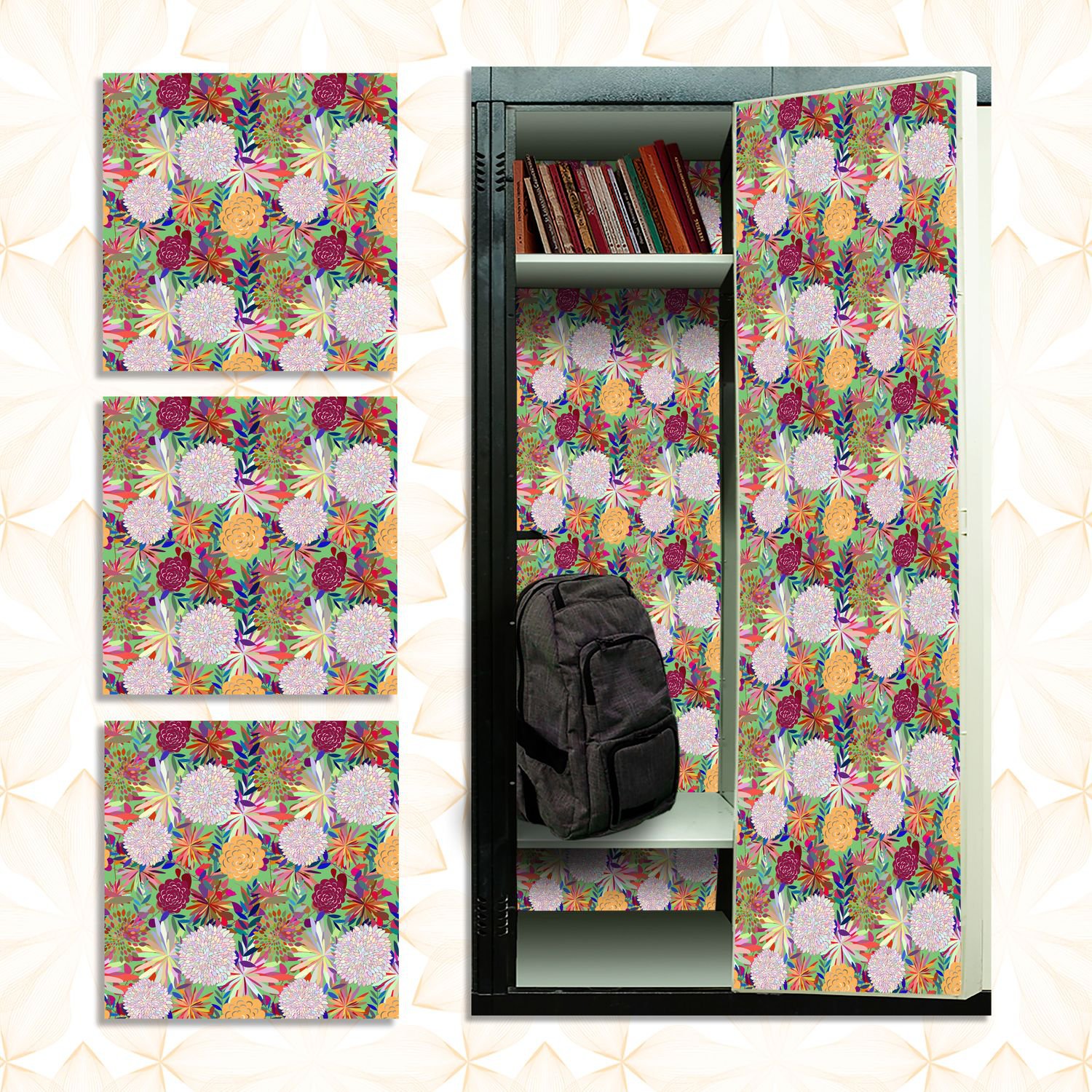 School Locker Magnetic Wallpaper - Pack of 3 Sheets - (Flowers) (vg 028)