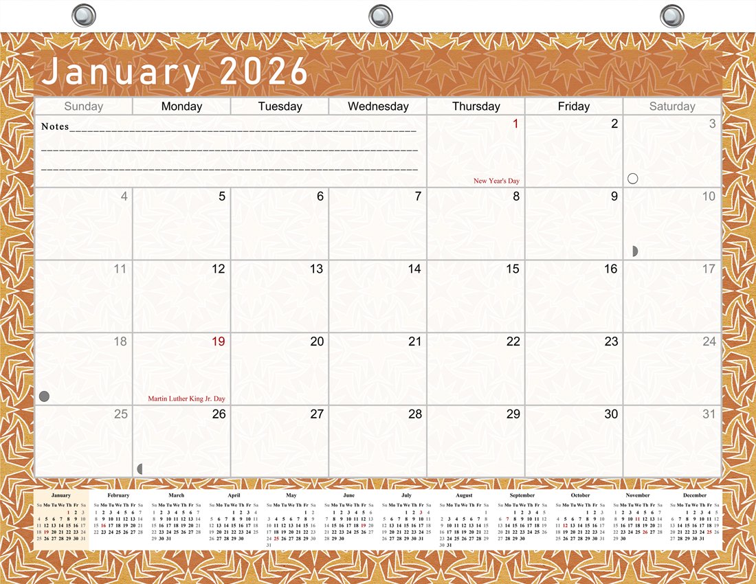 2026 Calendar 12 Months Student Calendar / Planner for 3-Ring Binder v025