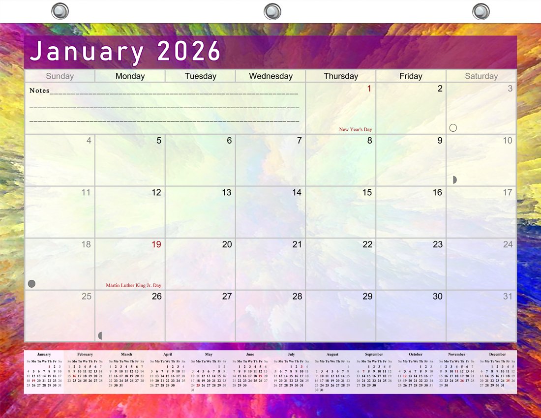 2026 Calendar 12 Months Student Calendar / Planner for 3-Ring Binder v026
