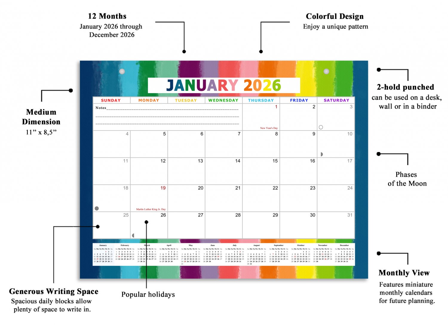 2026 Calendar 12 Months Student Calendar / Planner for 3-Ring Binder v027