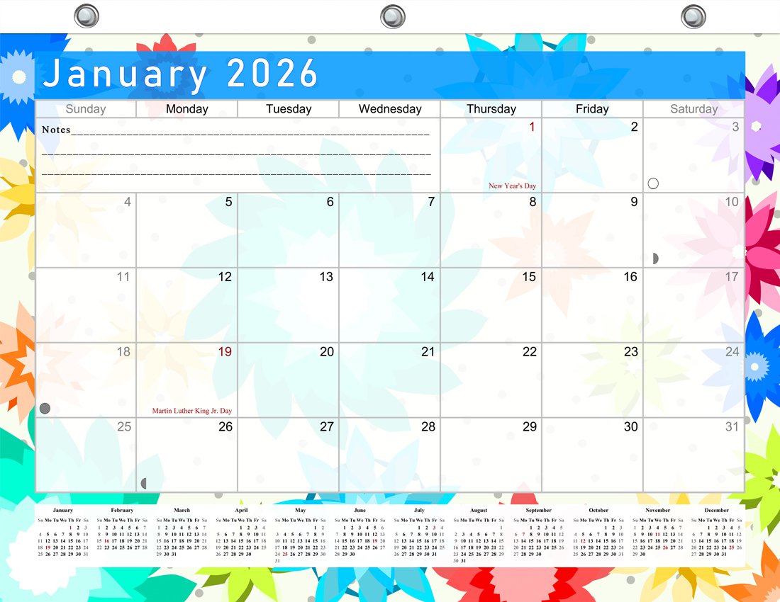 2026 Calendar 12 Months Student Calendar / Planner for 3-Ring Binder - v001